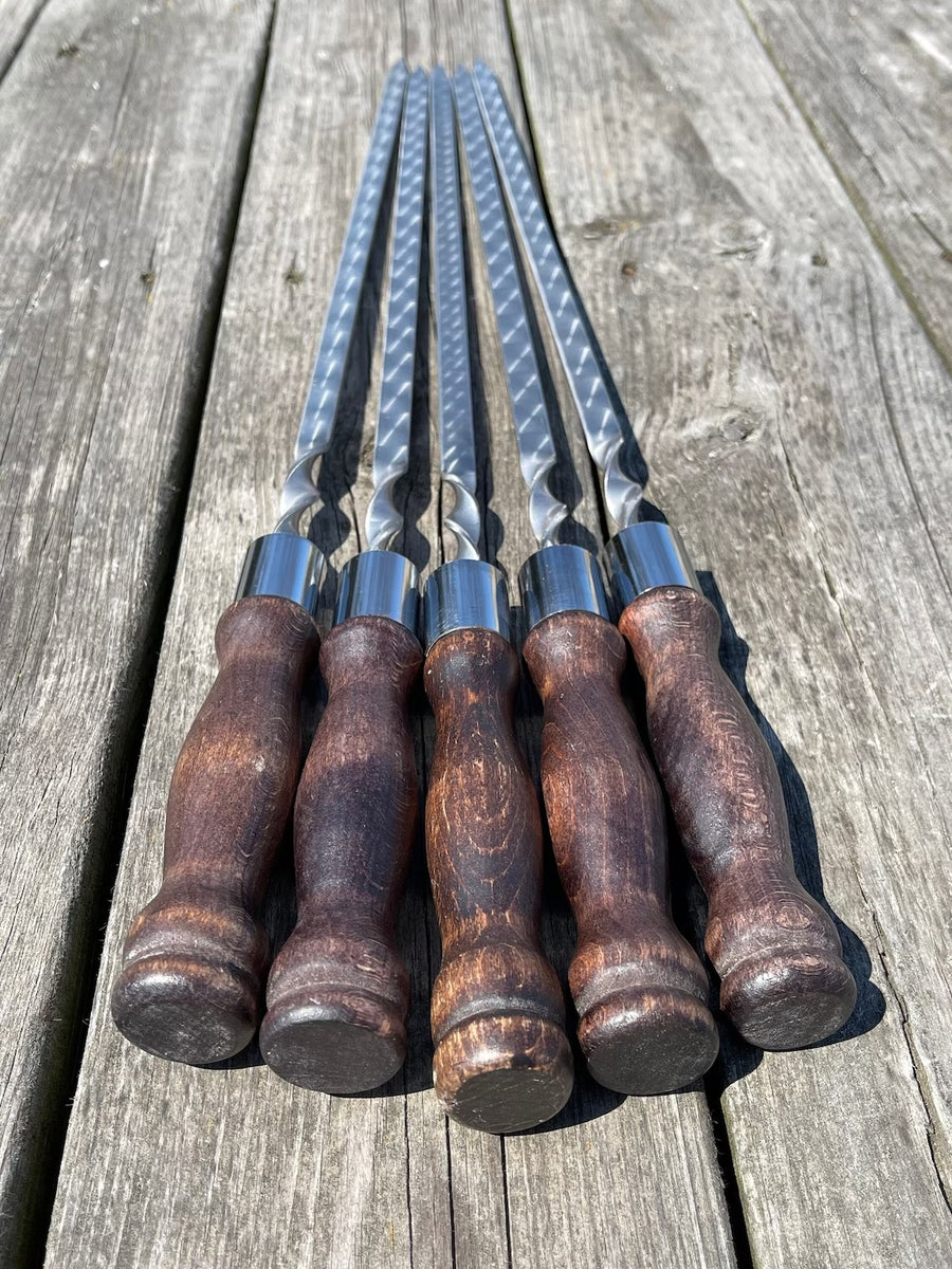 5 Pcs Heavy-duty Stainless Steel Lula Kebab Skewers (Wooden Handle ...