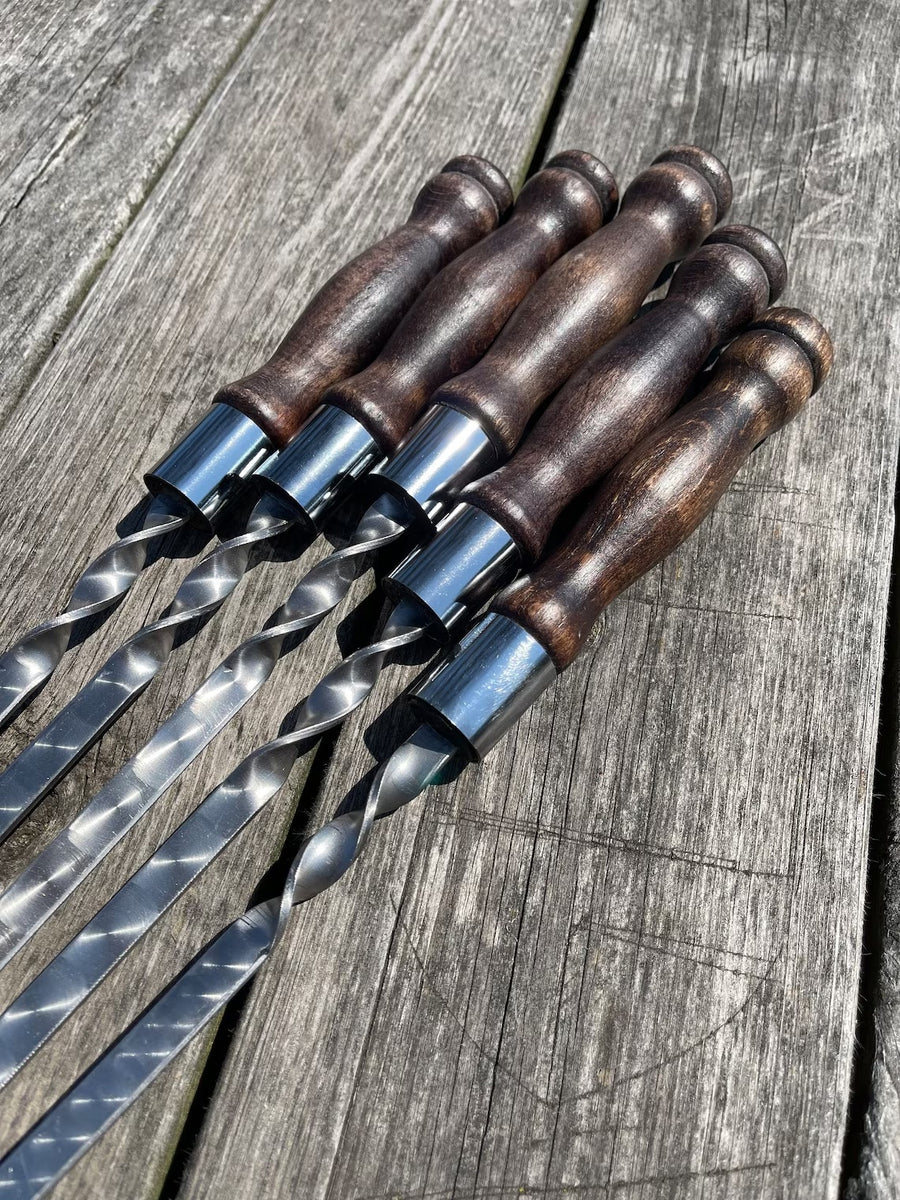 5 Pcs Heavy-duty Stainless Steel Lula Kebab Skewers (Wooden Handle ...